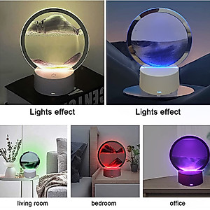 Rehenbsem Moving Sand Art with Remote Control - 3D Hourglass Deep Sea Sandscape,Quicksand Lamp,360° Rotating Hourglass Decor,Life Home Desktop Decoration(Grey,Exclud 3AA)