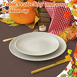 Patelai Thanksgiving Plastic Tablecloth Round Plastic Table Cover Fall Color Plastic Table Cloth Disposable Waterproof Yellow Tablecloth Orange Brown Tablecloth Plastic for Party Dinner Table (24 Pcs)