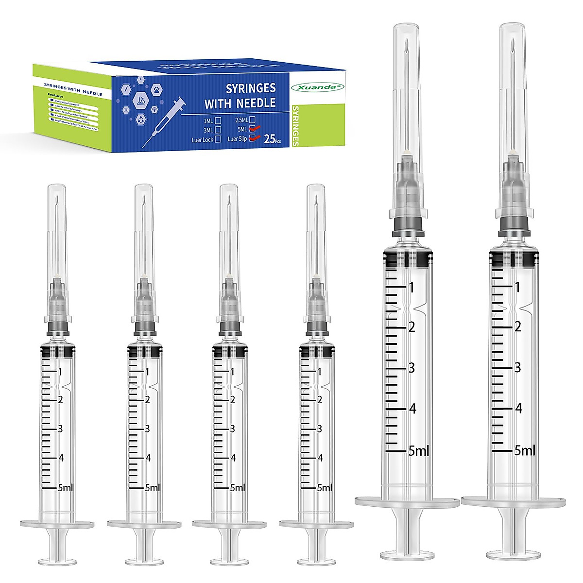 Xuanda 5ml/cc Syringes with 22 G Safety Individually Wrapped (25)