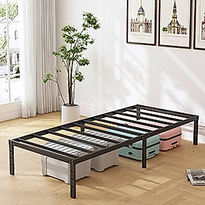 HOBINCHE 16 Inch Twin Size Bed Frame, No Box Spring Needed, Heavy Duty Black Metal Platform Mattress Foundation with Steel Slats, Non-Slip Noise Free Easy Assembly, Cleance Storage