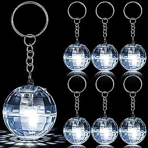 Kigeli 6 Pcs Disco Ball Keychains LED 70s Disco Party Light up Keychains Mini Mirror Disco Ball Party favors Decorations for 1970 Party Supplies Accessories