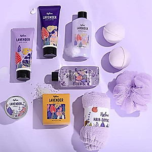 BFF LOVE Spa Gift Baskets for Women, Bath and Body Gift Set, Lavender Spa Set for Women Gift, with Candle, Bath Bomb, Bubble Bath, Relaxing Pamper Gifts for Women, Valentines Gifts for Her