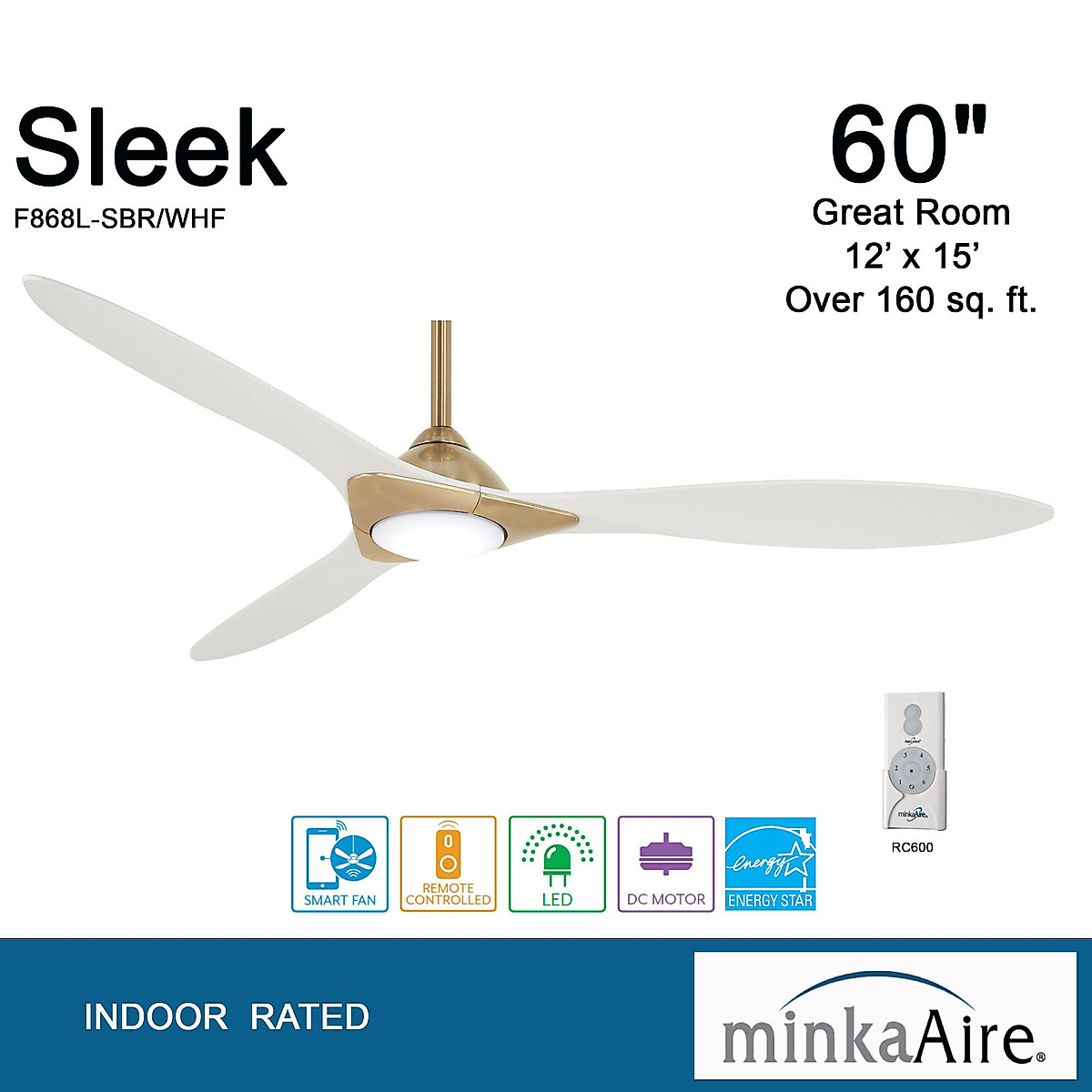 MINKA-AIRE CeilingF868 Ceiling Fan (Soft Brass/Flat White)