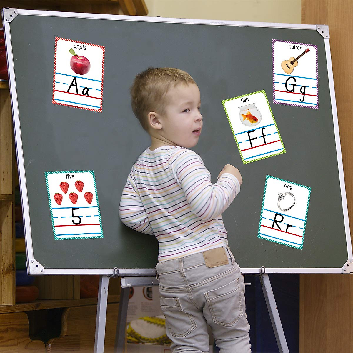 Alphabet and Number Bulletin Board Set Traditional Manuscript Alphabet Cards with Photographs for Classroom Decoration