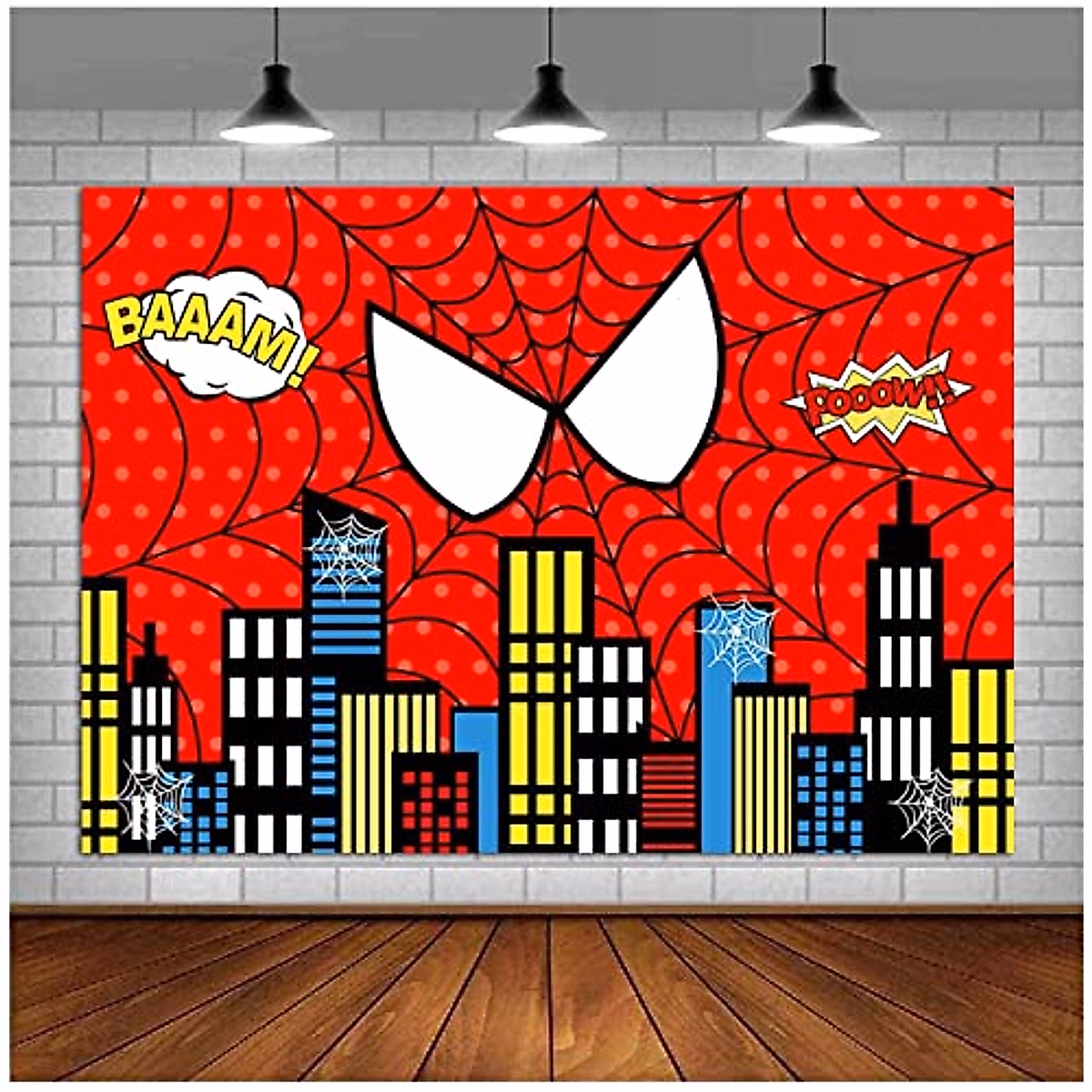 Vinyl 7x5ft Red Spider Web Photography Backdrop for Children Boys 1st Birthday Party Banner Decorations Superhero Theme Cityscape Photo Background Baby Shower Photo Booth Supplies