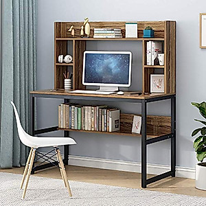 Computer Desk Family Desk with Bookshelf, 47" Home Office Desk PC Laptop Table Workstation Study Writing Desk, Modern PC Desk with Storage Shelves, Space Saving Desk for Small Spaces