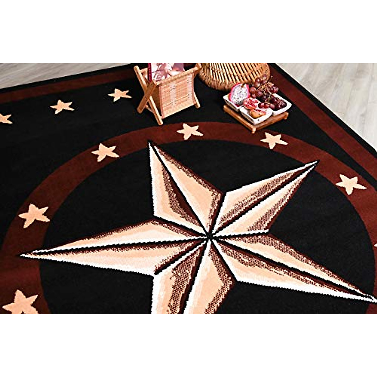 Furnish my Place 625 Star Black Texas Western Star Decor Cowboy Area Rug, Stain Resistant Mat, Latex Backed Rugs, Black (2'x8')