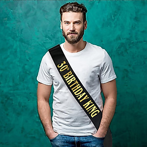 MUMUNN 30th Birthday King Sash, Gold Foil Black Satin Birthday Sash for Men 30th Fabulous Birthday Party Gift Decorations Favors