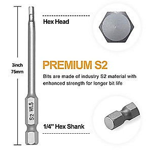 InPower Hex Head Allen Wrench Drill Bit Set 20PC (10pc Metric & 10pc SAE), S2 Steel Magnetic Screwdriver Bit Set, 3" Long Hex Bit Set with Storage Box.…