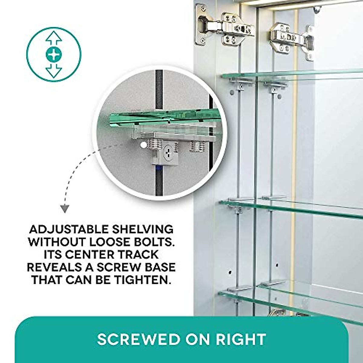 Bathroom Medicine Cabinet, Aluminum, Recessed/Surface Mount, 20" x 30", 1 Door, Left Hinged, Mirrored w/LED