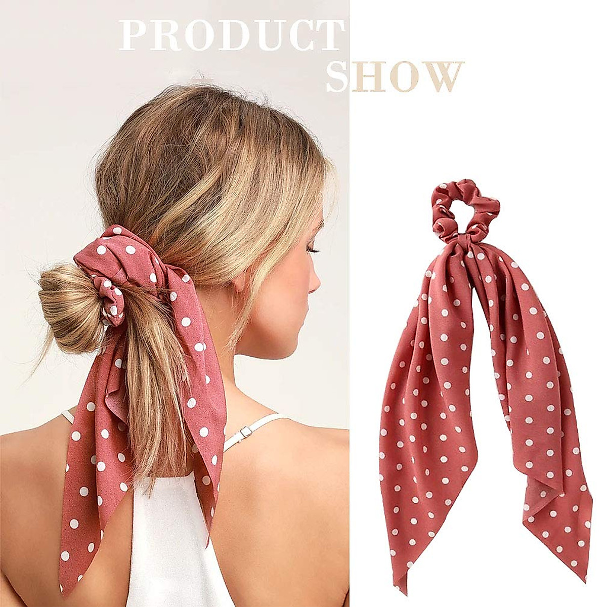 12 Pcs Hair Scarf/ Scrunchies Chiffon Floral Ponytail Holder Scrunchy Bands Ties 2 in 1 Vintage Accessories for Women Girls