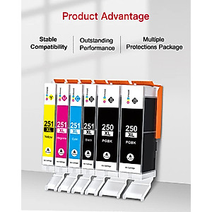 GPC Image Compatible Ink Cartridge Replacement for Canon 250 251 PGI-250XL CLI 251XL to use with MX922 MX920 Pixma MG7520 IP8720 MG5520 IX6820 Printer (4 PGBK,2 Black,2 Cyan,2 Magenta,2 Yellow)