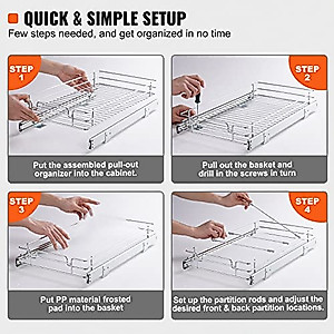VEVOR 11"W x 21"D Pull Out Cabinet Organizer, Heavy Duty Slide Out Pantry Shelves, Chrome-Plated Steel Roll Out Drawers, Sliding Drawer Storage for Home, Inside Kitchen Cabinet, Bathroom, Under Sink