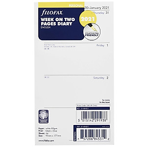 Filofax Personal Week on two pages English 2021 diary