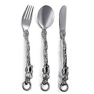 Silverware Set Handmade Cutlery Set of 18 Service for 6 Premium Stainless Steel Utensils,Including Knife/Fork/Spoon,For Halloween Home Kitchen Gift For Gothic,Skull,Skeleton Lover