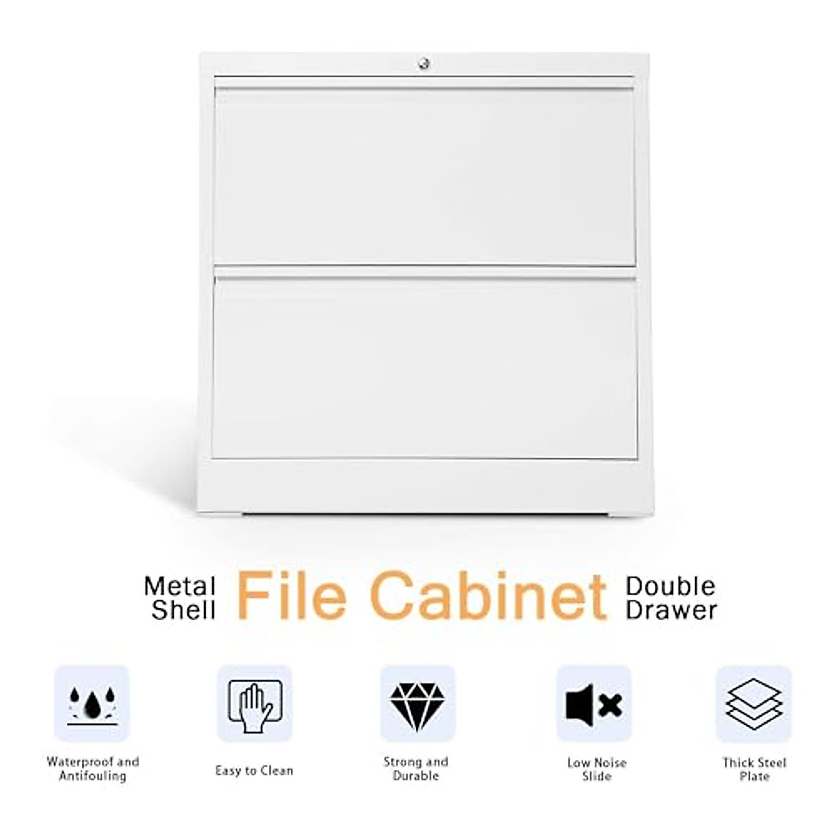 Aobabo 28.25 Inch Long Locking 2 Drawer Anti-Tilt Metal Office Storage Filing Cabinet with File Hanging Bar and 2 Keys, White