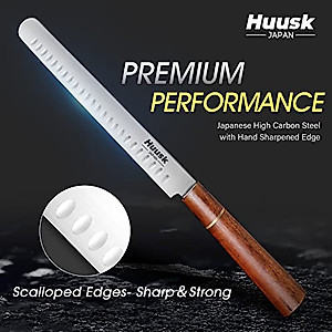 Huusk Slicing Knife 11 Inch Brisket Carving Knife for Meat, Japan Knife with Wood Handle Japanese AUS-10 Steel Super Sharp Long Knife for Meats Ribs Roasts