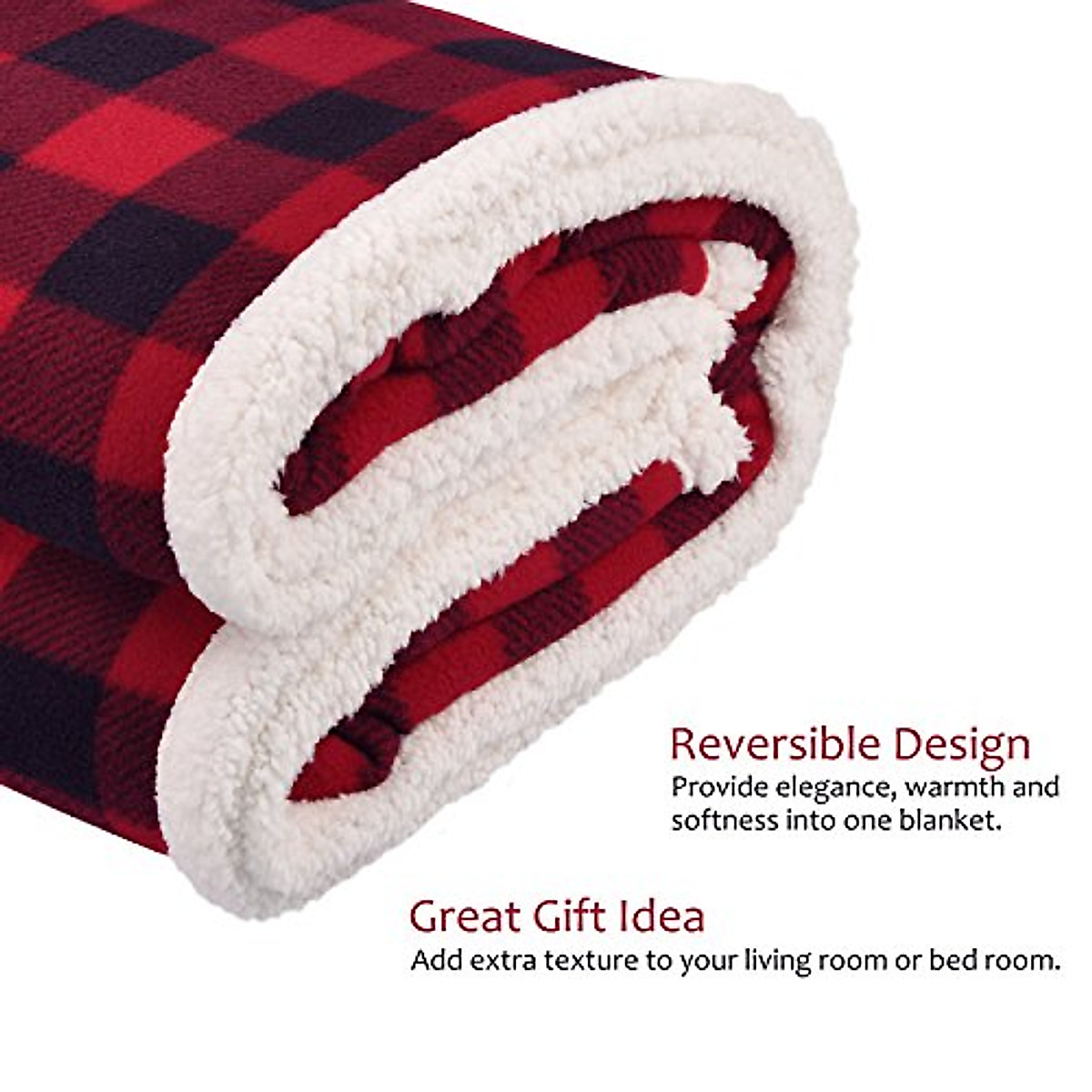 Red Buffalo Plaid Sherpa Throw TV Blanket 50" x 60", Super Soft Warm Comfy Plush Fleece Bedding Couch Cabin Throw Blanket