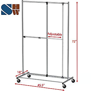 Simple Houseware Dual Bar Adjustable Garment Rack, Chrome, 72-inch Height