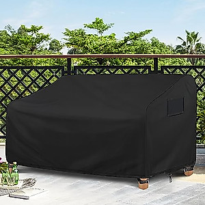 HENAYUK Waterproof Outdoor Sofa Cover, Heavy Duty 2 Seater Outdoor Loveseat Cover, 600D Windproof Patio Sofa Cover with Air Vent and Handles, 54W x 37D x 35H Inches, Black