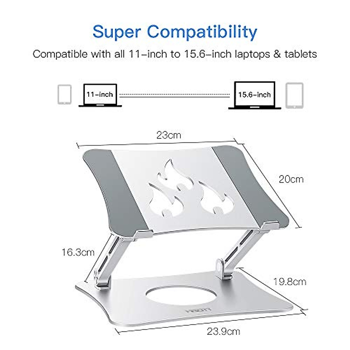 Laptop Stand, MISOTT Ergonomic Adjustable Laptop Stand, 2 in 1 Computer Stand Tablet Stand, Stand for Laptop Compatible with 10-15.6" Laptops and Tablets(Aluminum, Silver)