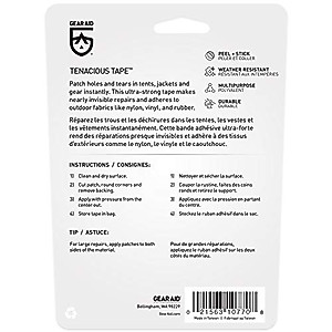 GEAR AID Tenacious Tape Repair and Seam Tape for Tents and Vinyl, Clear Roll, 1.5"x 60"