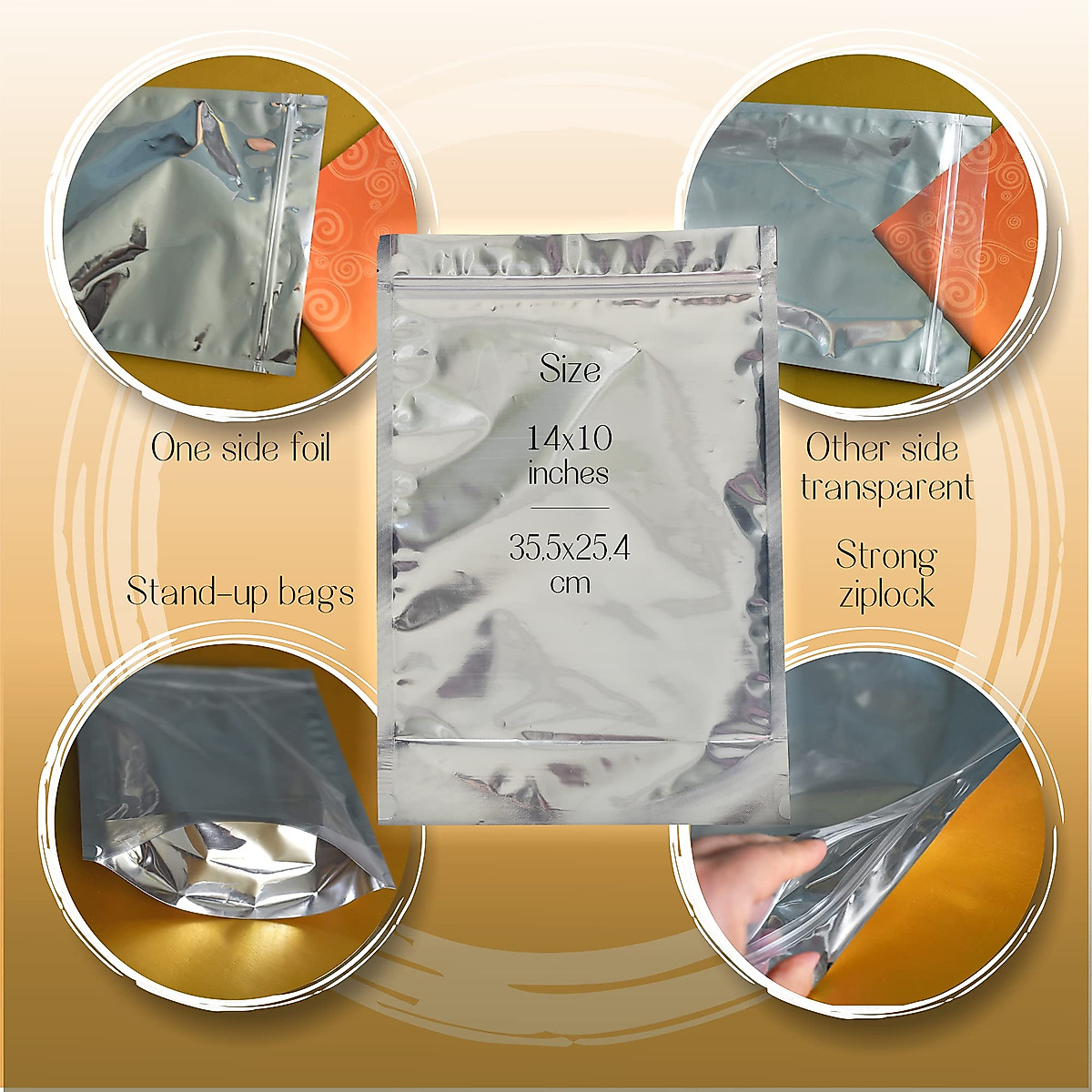 SARKA 30 Food Storage 1 Gallon Mylar Bags- Long Term and Extra Thick Baggies- Resealable Food, Jewelry, Accessories Bags- 14"L x 10"W x 2"H