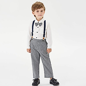 Moyikiss Studio Autumn Winter Little Boys Clothes Long Sleeve Bowtie Shirt+Suspender Pants Gentleman Outfits Sets (White-a, 90/2T)