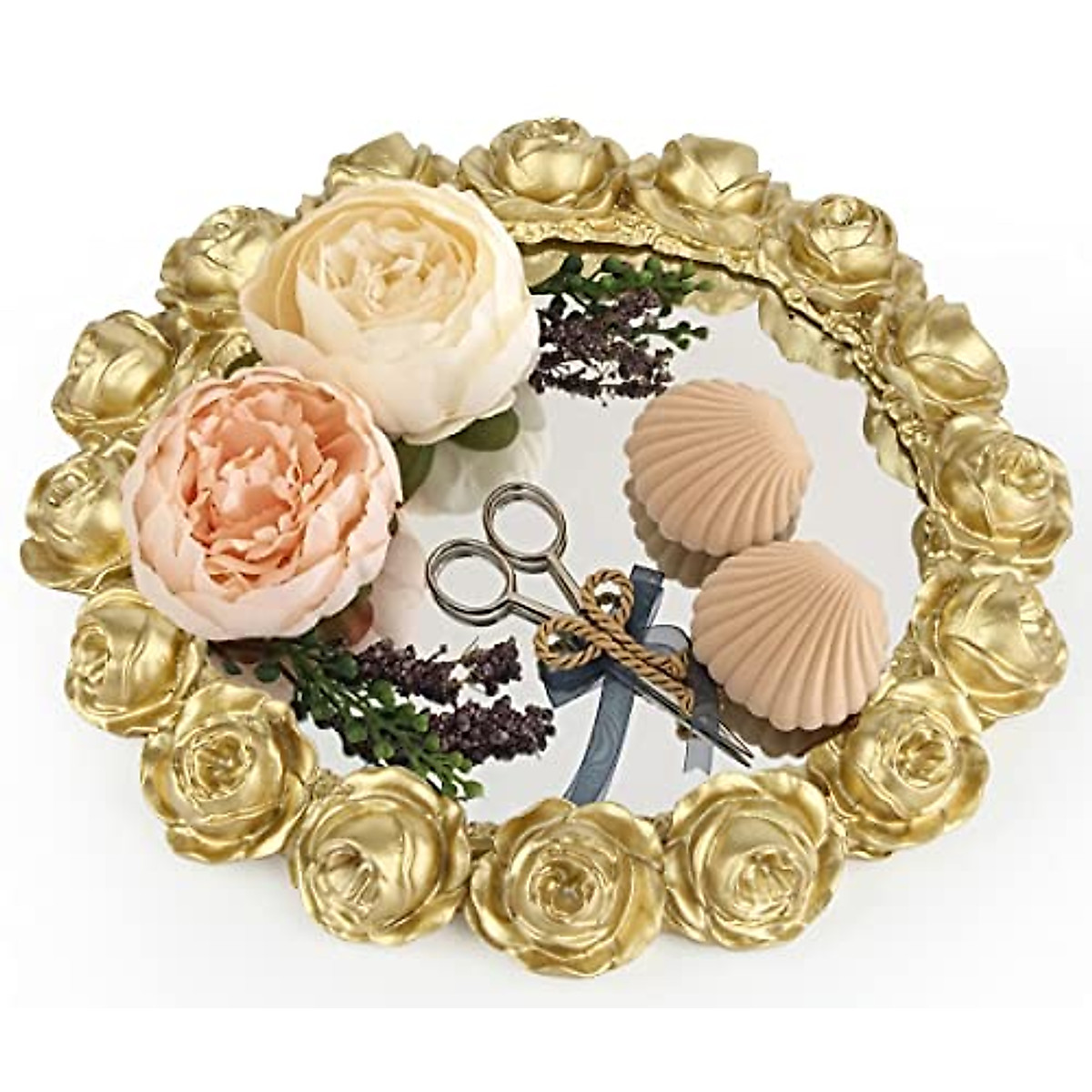 Vixdonos Gold Rose Resin Tray Decorative Mirror Tray Bathroom Vanity Tray for Perfume,Jewelry and Makeup