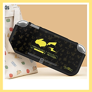 DLseego Flash Pika Switch Lite Protective Case Cool Soft TPU Shell Shockproof Scratch Resistant Cover Joy Con Japanese Amine Skin with 2PCS Lovely Cartoon Thumb Grips Caps for Switch 2019 - Black