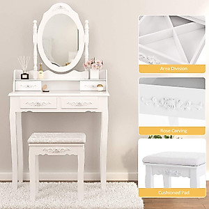 Lumelay Girls Makeup Vanity Set with Mirror & Stool (Vanity Desk with Mirror)