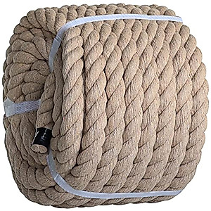 Twisted Cotton Rope (3/4 in x 50 ft) Natural Thick Rope for Crafts, Railings, Hammock, Decorating (Brown)