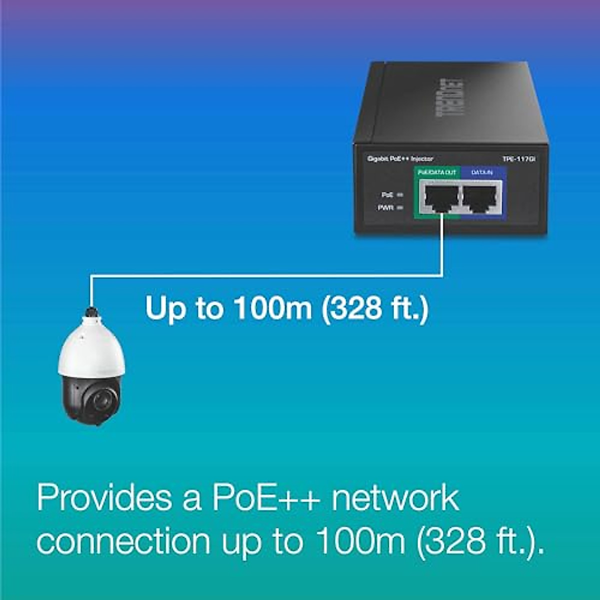 TRENDnet Gigabit PoE++ Injector, Supplies PoE (15.4W), PoE+ (30W), or PoE++ (60W), Network A PoE Device Up to 100m(328 ft), Supports IEEE 802.3af,802.at, Plug & Play, Black, TPE-117GI