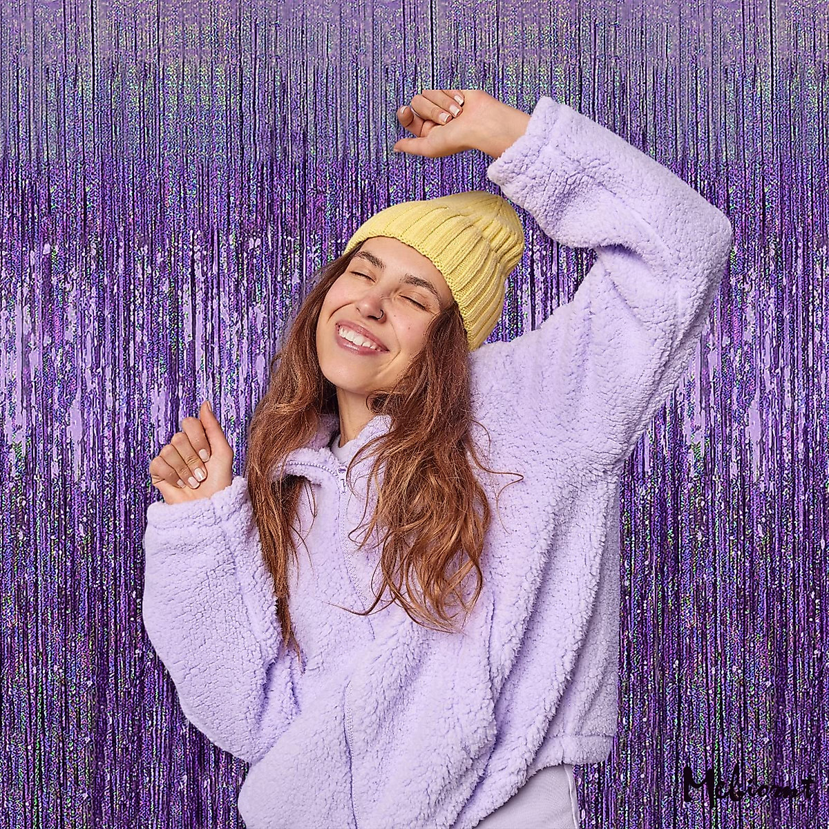 4 Pack 3.2Ft x 8.2Ft Light Purple Fringe Curtain Backdrop, Sparkle Metallic Tinsel Foil Fringe Streamers Background for Photo Booth Birthday Wedding Baby Shower Halloween Christmas Party Decorations