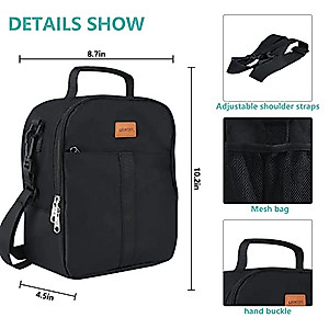 Lunch Box for Men Women Adult, Insulated Leakproof Small Lunch Bag, Reusable Portable Lunchbox for Office Work Picnic, Black