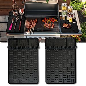Pet Baby 2PCS Silicone Griddle Tools Mat, Large Spatula Mat with Drip Pad Griddle Silicone Mat Side Shelf Mat for Grill BBQ Griddle Accessories(Black15.35"*10.63")