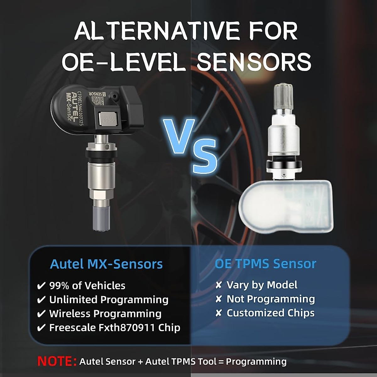 Autel TPMS Sensors 2in1 MX-Sensor 315MHz + 433MHz Press-in Tire Pressure Monitor System Sensor OE-Level TPMS Sensor Programmable by Autel TPMS Tool with TS408 TS508WF TS601, (Metal Stem Set of 16)