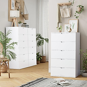 FOTOSOK 5 Drawer Dresser, White Dresser Modern Dresser Wood Chest of Drawers with Closed Cut-Out Handles, 23.6L x 17.3W x 39.4H Inch Tall White Dresser for Home Office