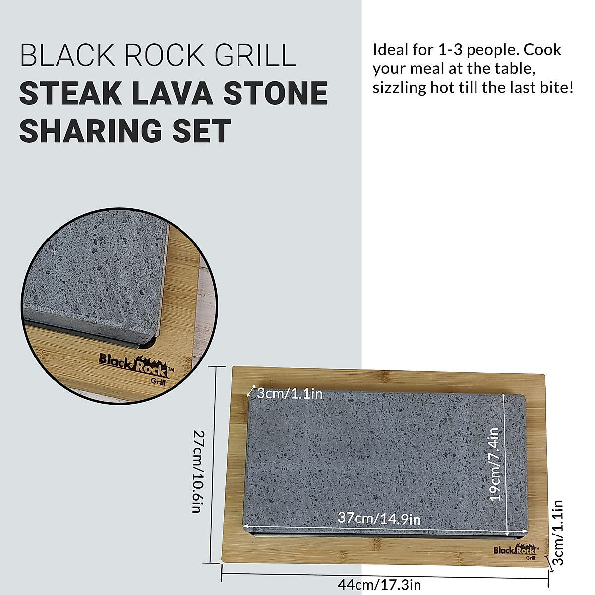 Black Rock Grill Ultimate Sharing Steak Stone Set - Restaurant-Grade Lava Stone for Superior Heat & Flavor