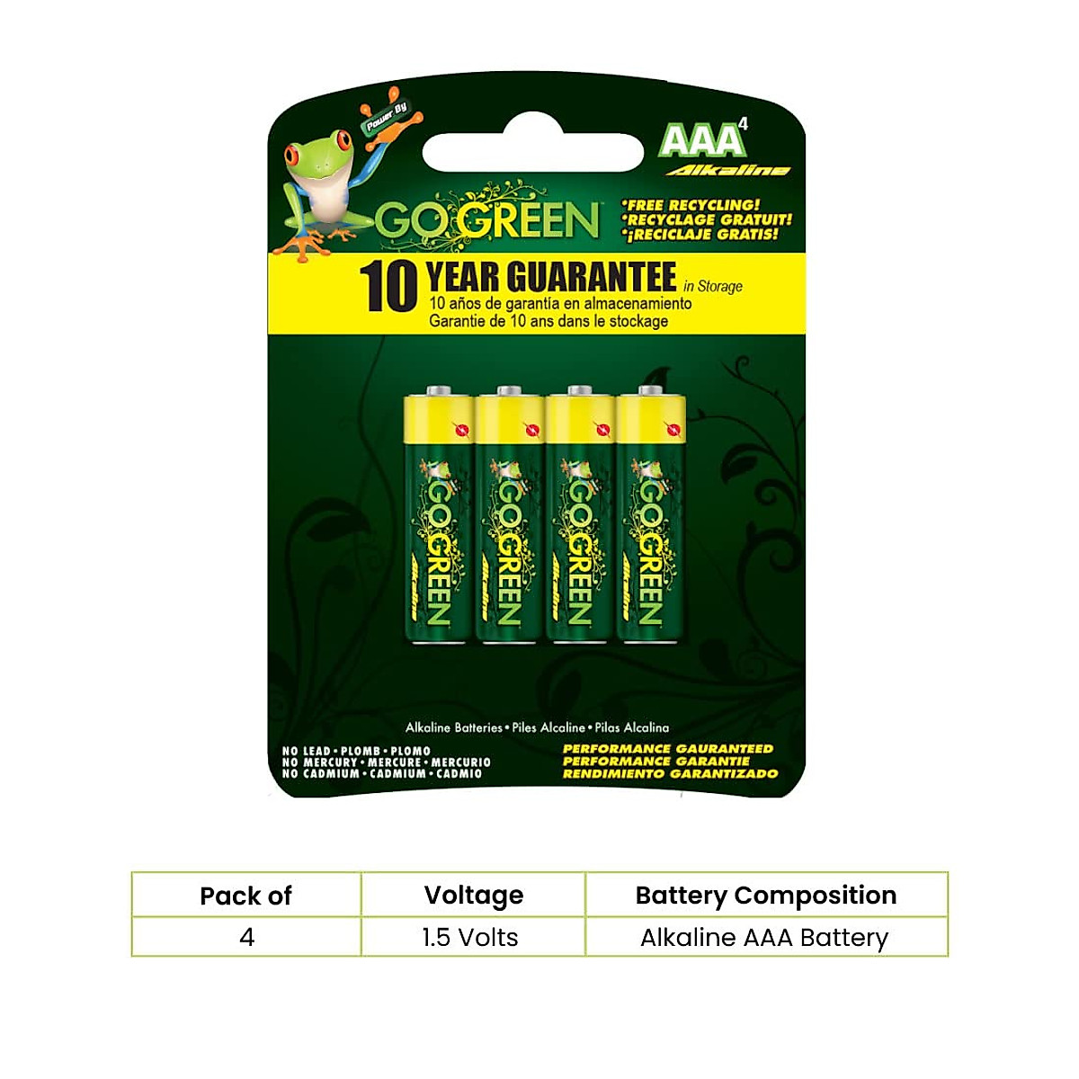 Go Green AAA Alkaline Battery 4-Pack