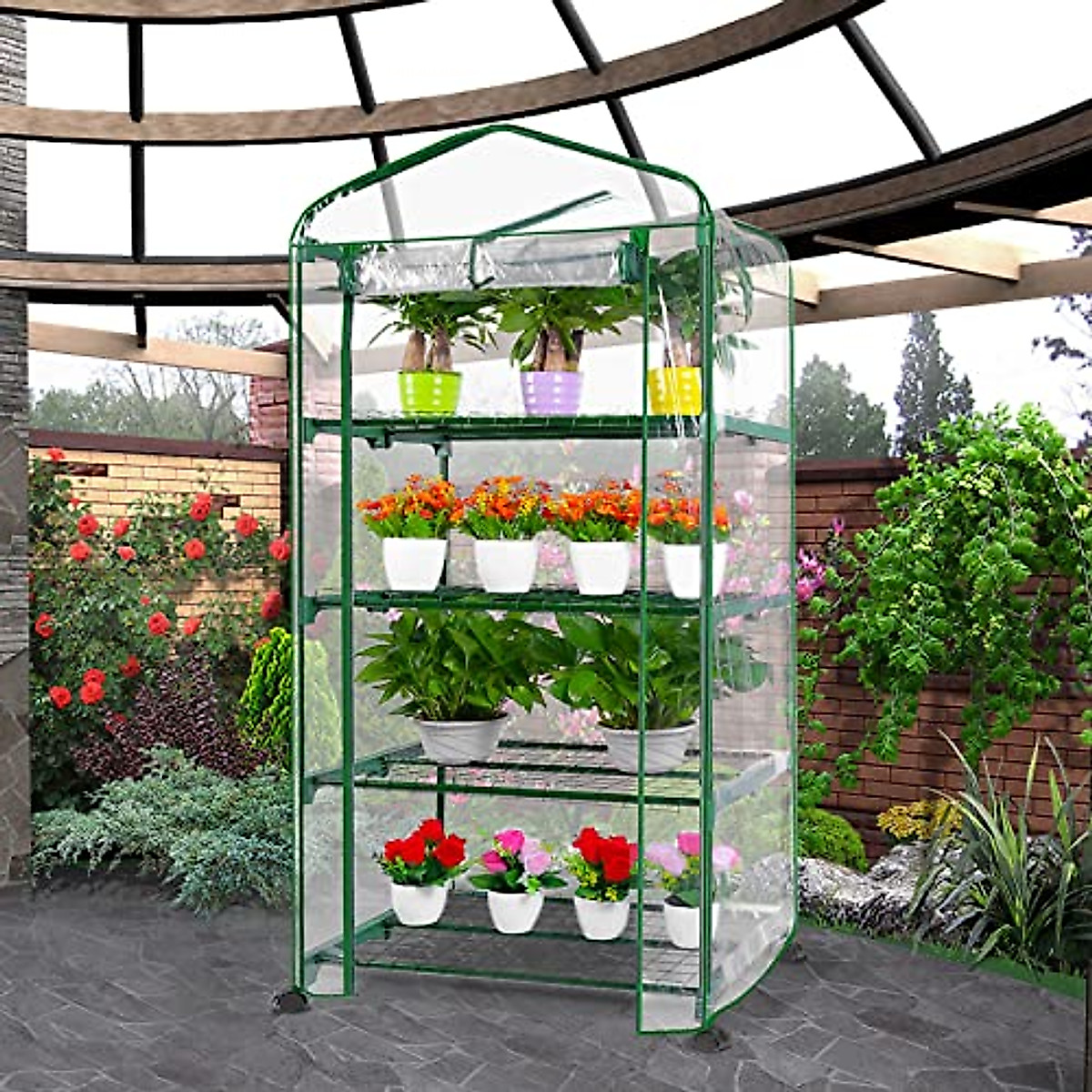 Mini Greenhouse for Plant Outdoors Indoor Seedlings,Portable Grow Greenhouse Tent Flower House Gardening Backyard (4-Tier House)