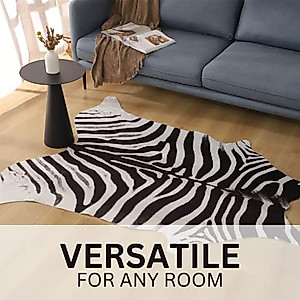 KASENTEX Zebra Hide Print Area Rug, Country Western Rugs, Cute Animal Printed Carpet Floor Mat for Bedroom Living Room Home Decor, Zebra Print 4.6ft x 5.2ft