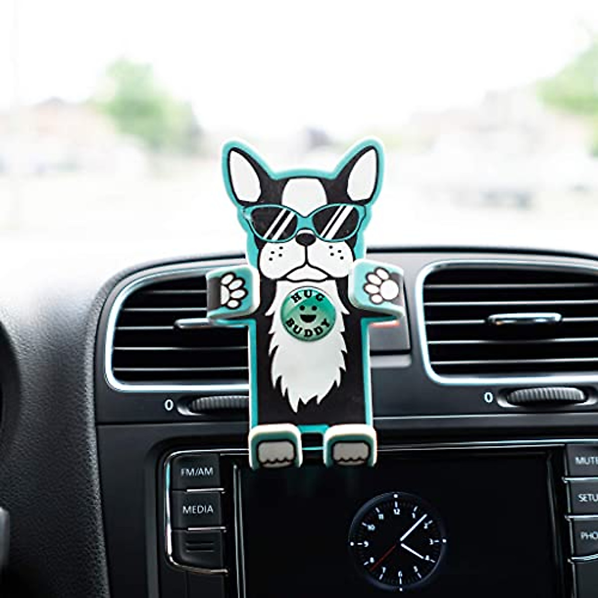 Hug Buddy Boston Terrier Dog Air Vent Car Phone Holder, Adjustable, Universal Fit, Cell Phone Mount Compatible with iPhone, Samsung Galaxy, LG, Google, Nexus 5X, Moto, Black and Other Smartphones