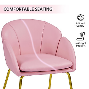 Yaheetech Modern PU Leather Armchair, Flower Shaped Makeup Chair Vanity Chair with Golden Metal Legs for Living Room/Makeup Room/Bedroom/Home Office/Kitchen, Simple Pink
