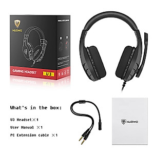 NUBWO U3 Gaming Headset with Mic for PC, PS4, PS5, Xbox 1, Mac, Switch, Wired Over-Ear Gaming Headphones with Mic Clear Call, Lightweight & in-Line Control-Black