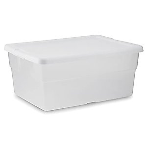 Sterilite 16 Qt Stackable Clear Plastic Storage Bin Tote Container Organizer with Handles & Indented White Lid for Organization and Storage (24 Pack)