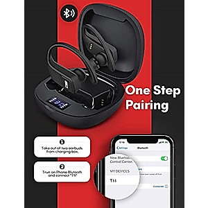 LeCuy Wireless Earbuds Designed for Sports Such as Running, Workouts, Gaming. Bluetooth Headphones Deep Bass True Wireless Stereo HiFi Sounds. Waterproof IPX5 and Friendly LED Display Charging case