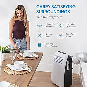 SereneLife SLPAC10 SLPAC 3-in-1 Portable Air Conditioner with Built-in Dehumidifier Function,Fan Mode, Remote Control, Complete Window Mount Exhaust Kit, 10,000 BTU, White