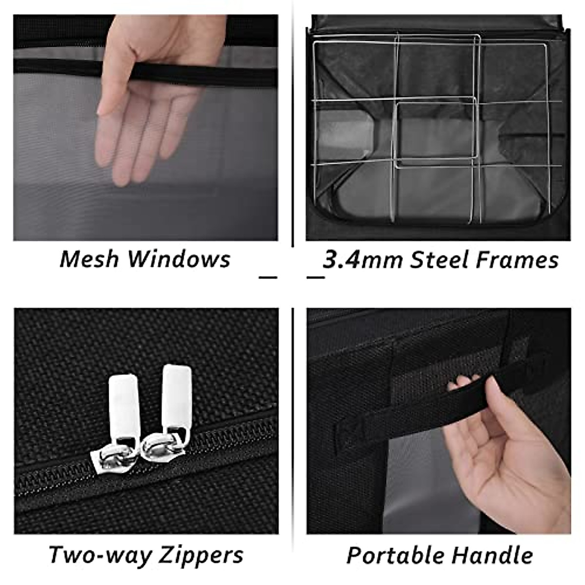2 Pack Clothes Storage Bins - Foldable Metal Frame Storage Box with Mesh Windows - Stackable Linen Fabric Organizer Set with Carrying Handles