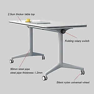 AKSOUDEW Conference Table-Easy to Move Portable White Small Conference Table-with Silent Wheels Folding Rectangle Conference Table Suitable for Office,Meeting Room,classr (4Pcs) (160 * 60 * 75cm)